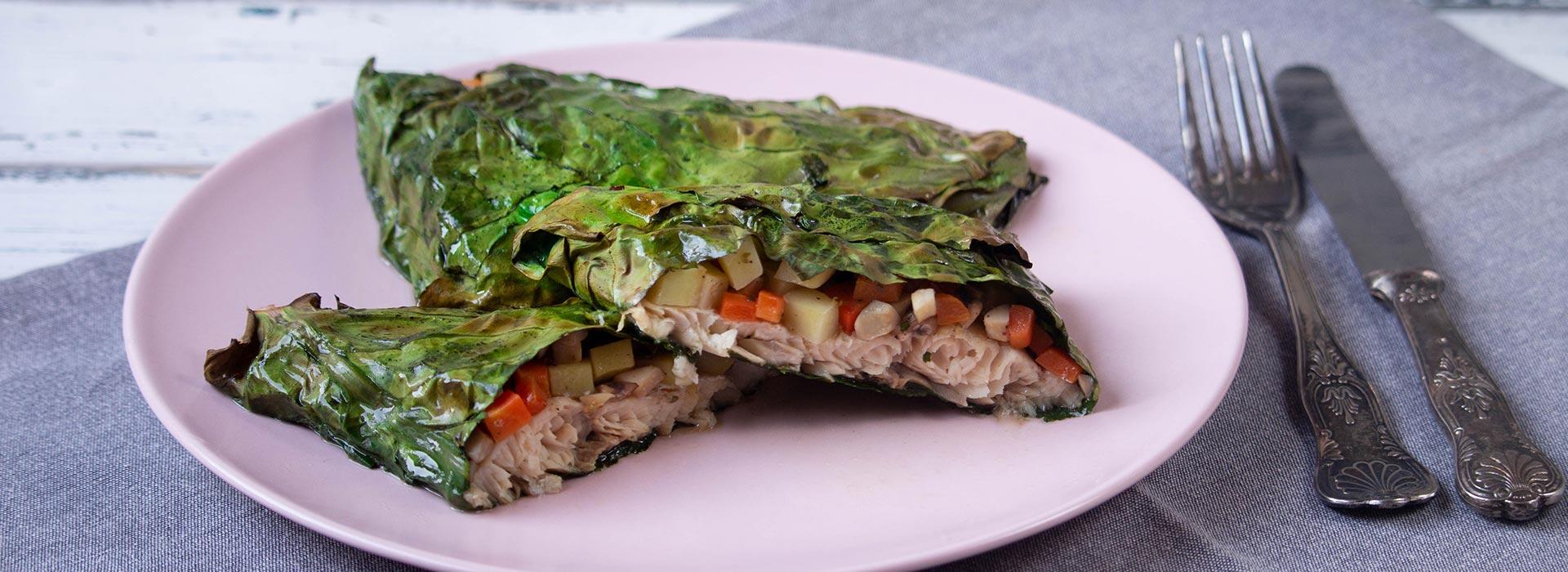 How to Make Vegetables Fish Fillets Swiss Chard Wrapped Fish Recipe ...